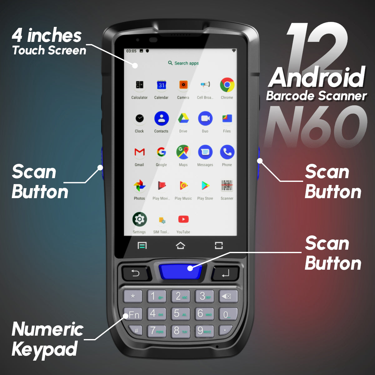 Rayoungtek N60 Rugged Mobile Computer PDA Android Barcode Scanner